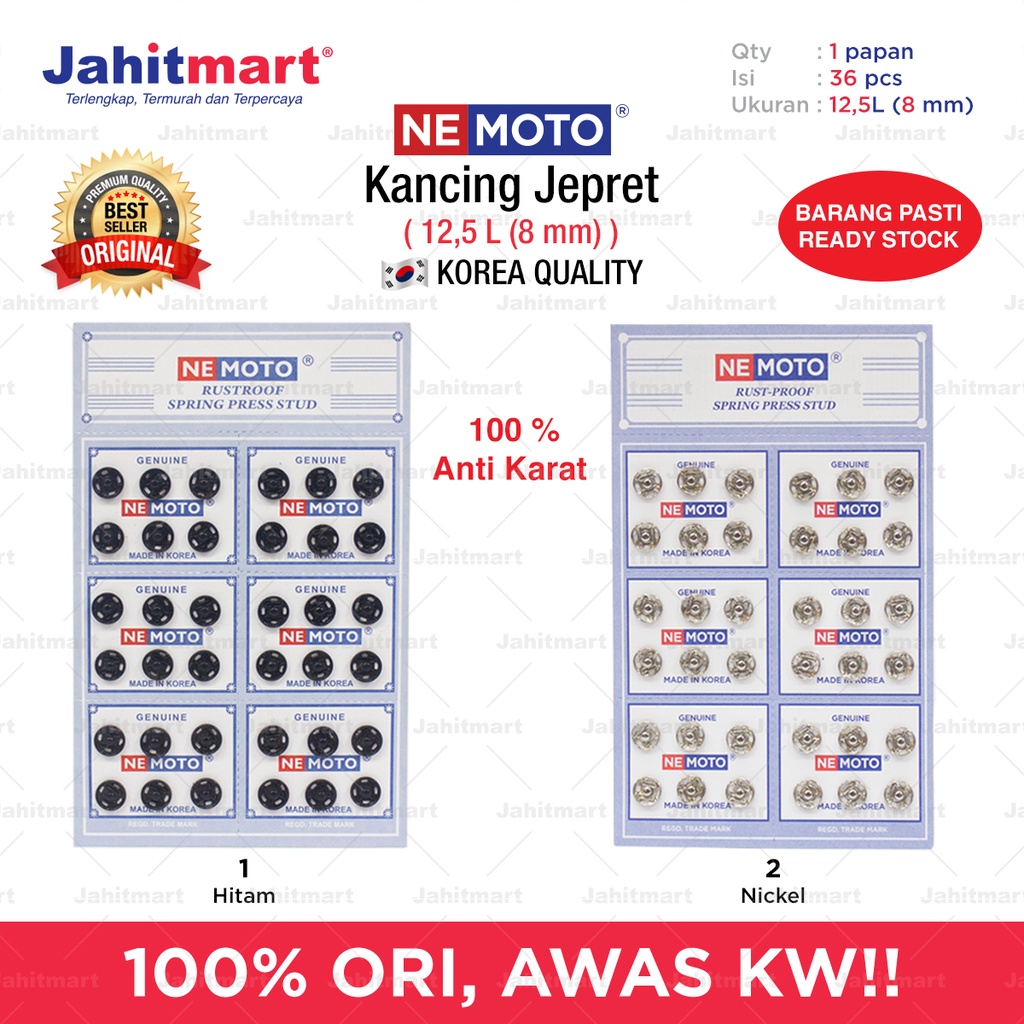 Jual KANCING JEPRET MERK "NEMOTO" 1 PAPAN = ISI 36 PCS | Shopee Indonesia
