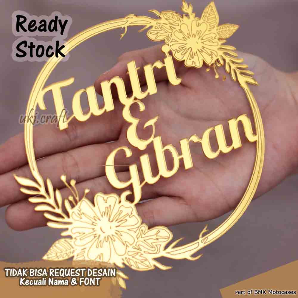 Jual Custom Nama Bingkai Daun Bunga Ukiran Akrilik Gold Bulat Nama Daun ...