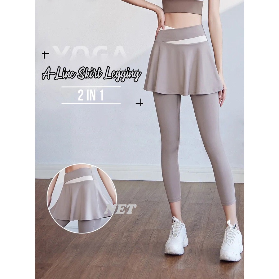 Jual [Ready Lengkap] Premium A-Line 2in1 Legging Rok Sport Wanita High ...