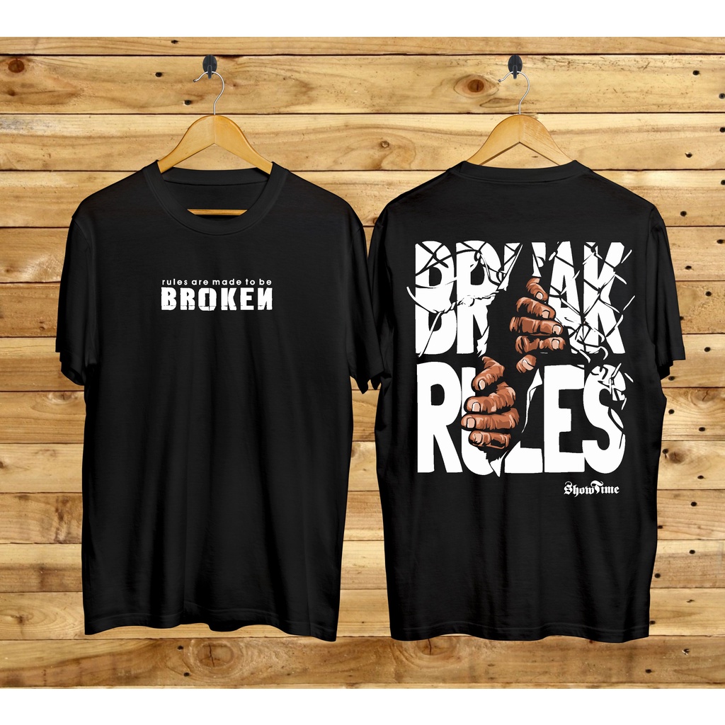 Jual KAOS OBLONG DISTRO BREAK RULLES HITAM / KAOS SHOW TIME / KAOS ...