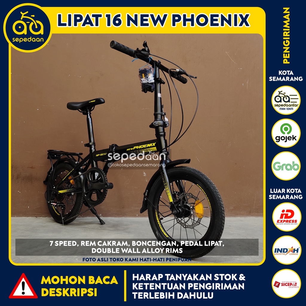 Jual Sepeda Lipat/Folding 16" NEW PHOENIX - 1x7 Speed 1 (GOSEND/GRAB ...