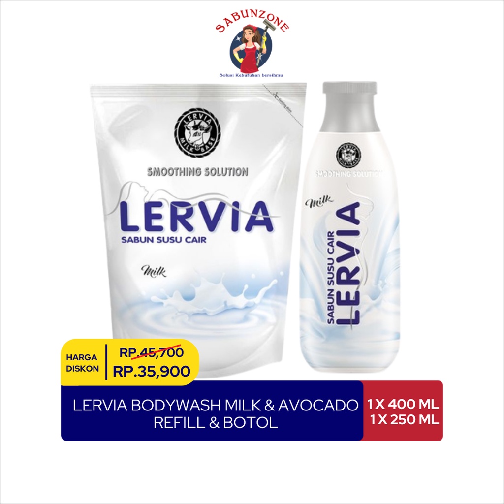 Jual Paket Sabun Mandi Cair Susu Lervia Body Wash Milk 400 ml Pouch ...