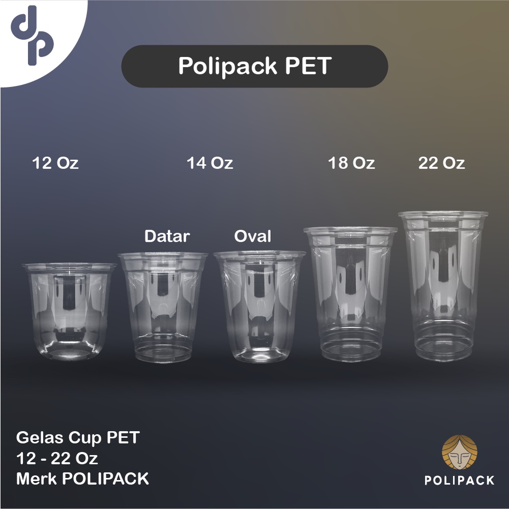 Jual Gelas Cup PET Polipack 12 Oz - 14 Oz - 18 oz Bening Tebal 50 pcs ...