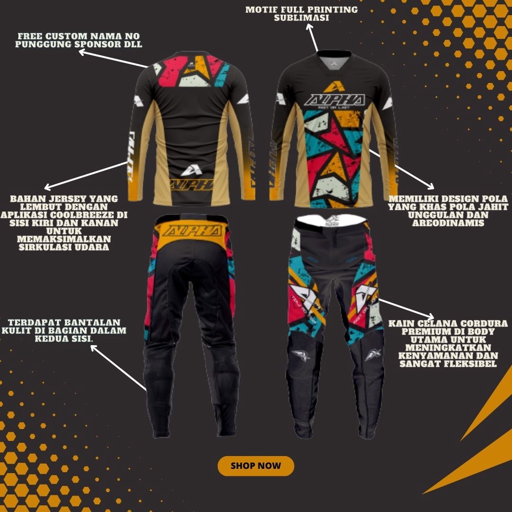 Jual JERSEY SET MX GEARSETS GRASSTRACK MOTOCROSS TRAIL ENDURO MTB ALPHA ...