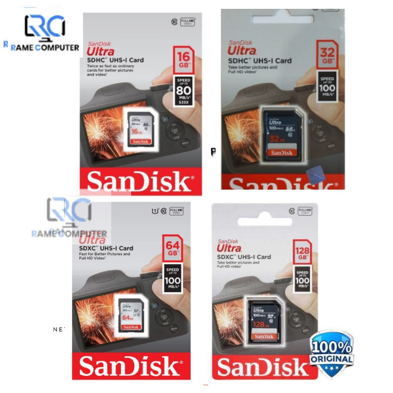 Jual SANDISK SDHC SD CARD 16GB 32GB 64GB 128GB Class10 up to 100Mbps ...