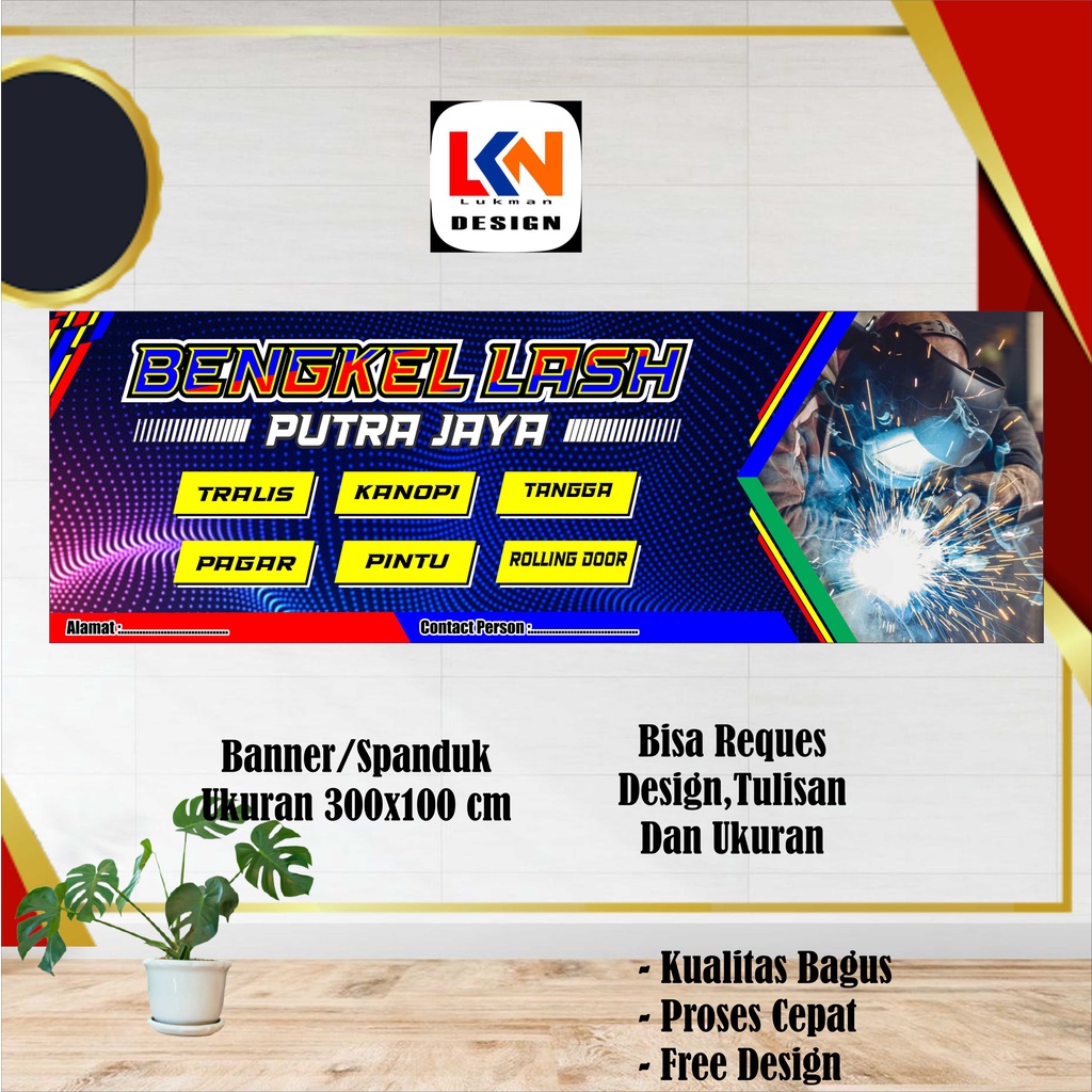 Jual spanduk banner bengkel las keren uk,300x100cm | Shopee Indonesia