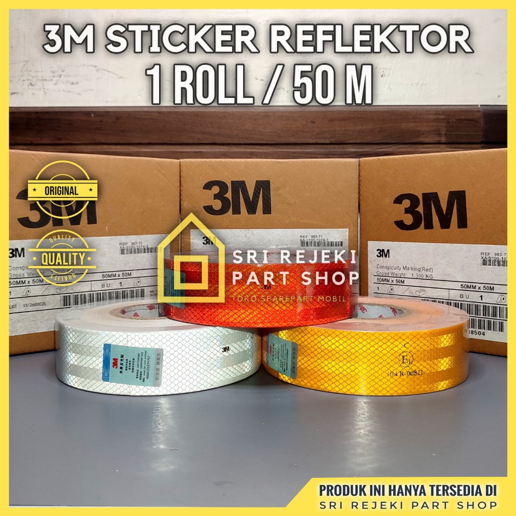 Jual 3M Sticker Reflektor 1 Roll 50 Meter Stiker Pemantul Cahaya Lolos ...