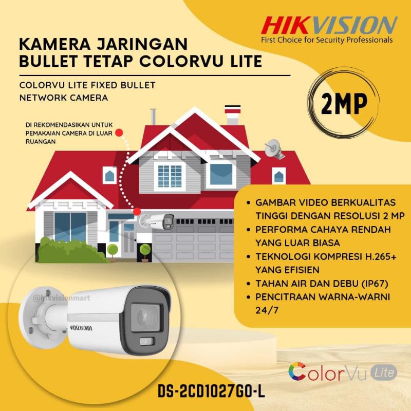 Jual IP CAMERA HIKVISION 2MP COLORVU DS-2CD1027GO-L | Shopee Indonesia
