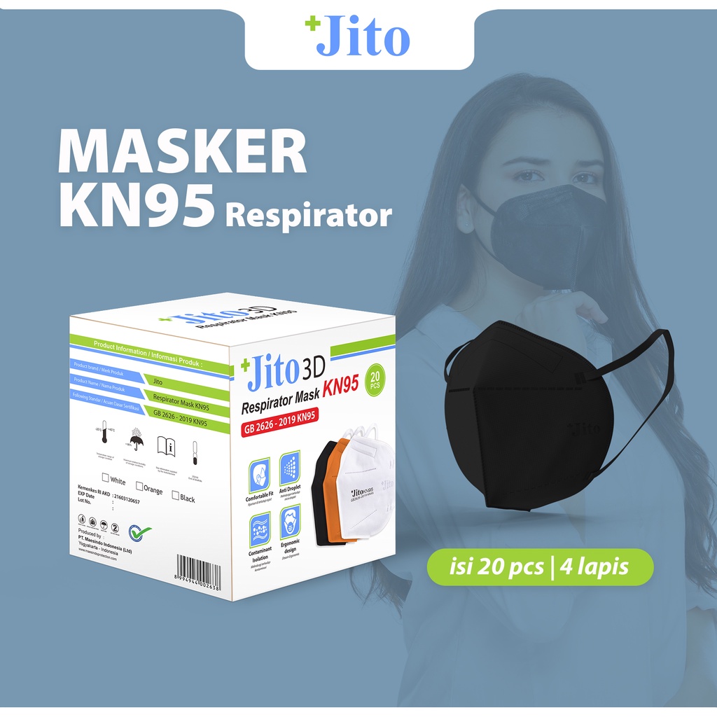 Jual JITO Masker KN95 4 Ply Earloop Hitam - Box isi 20 pcs | Shopee ...