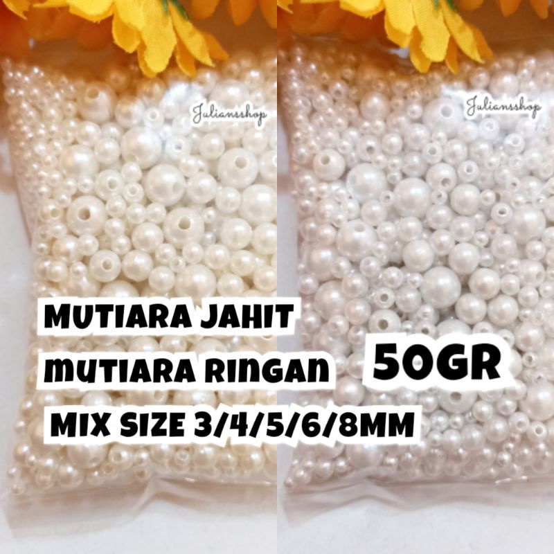 Jual [50 Gram] Manik Manik Mote Mutiara Ringan Mix Size 3mm 4mm 5mm 6mm 8mm | Shopee Indonesia