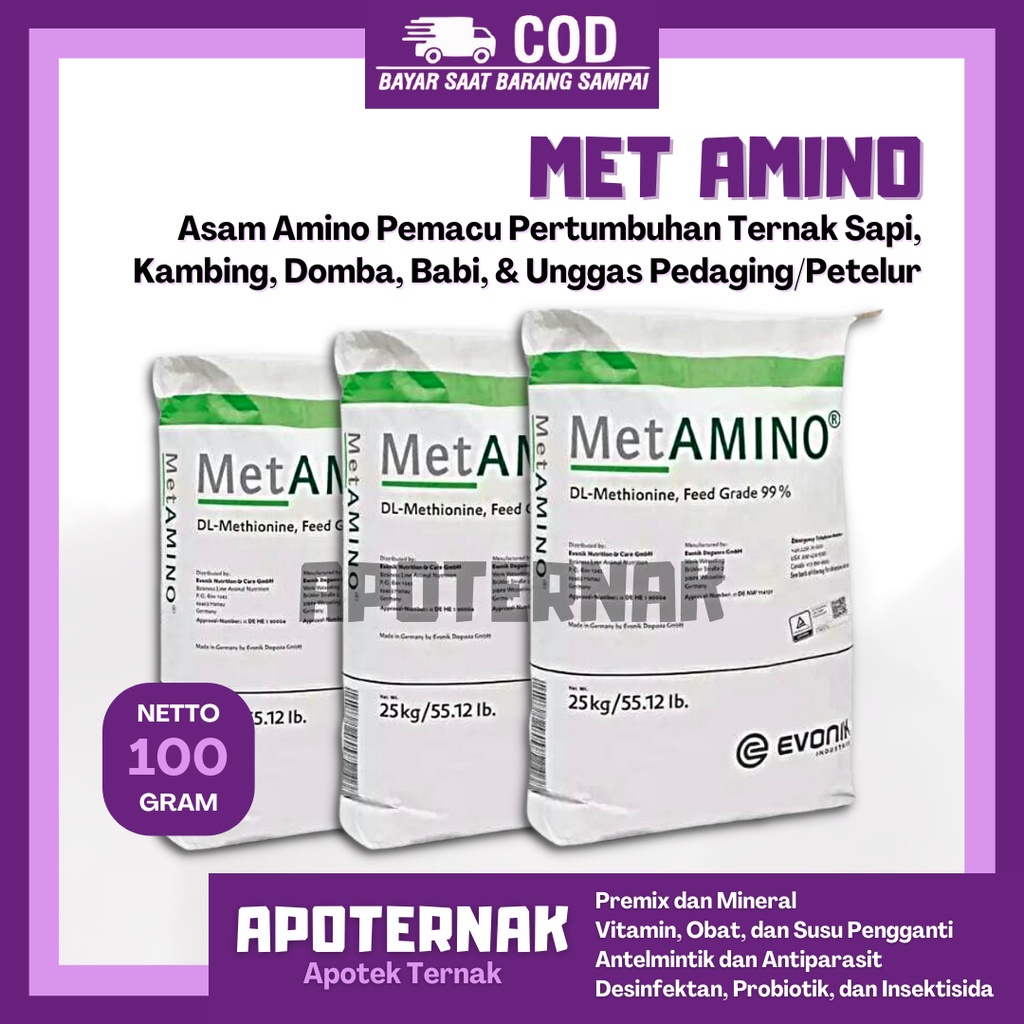 Jual METAMINO 100 gram | DL-Methionine 99% Asam Amino Hewan | Metionin ...