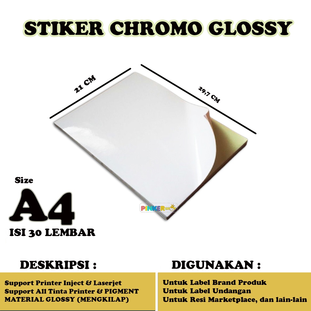 Jual Kertas Stiker Glossy A4 isi 30 lembar / Kertas Sticker Glossy A4 ...