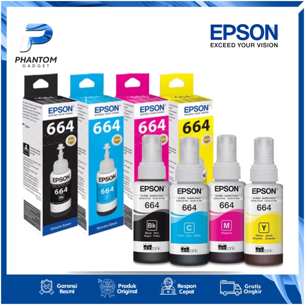 Jual Tinta Refill Printer Epson Tinta Cartidge 664 T664 Black | Cyan | Magenta | Yellow ...