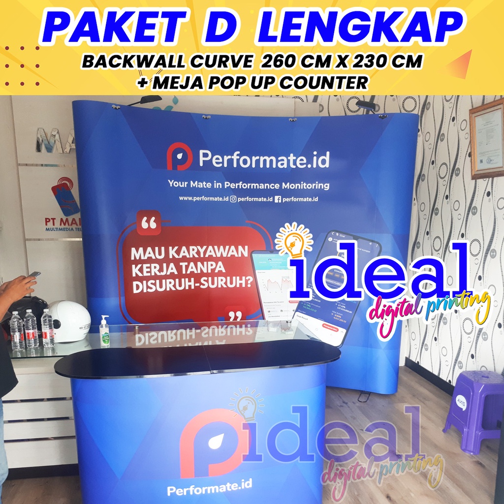 Jual PAKET Backwall Backdrop pameran seminar 3x3 Curve +MEJA POP UP ...