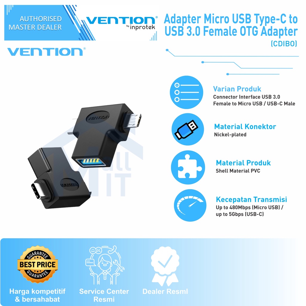 Jual MALLIT Vention Adapter Micro USB Type-C to USB 3.0 Female OTG ...