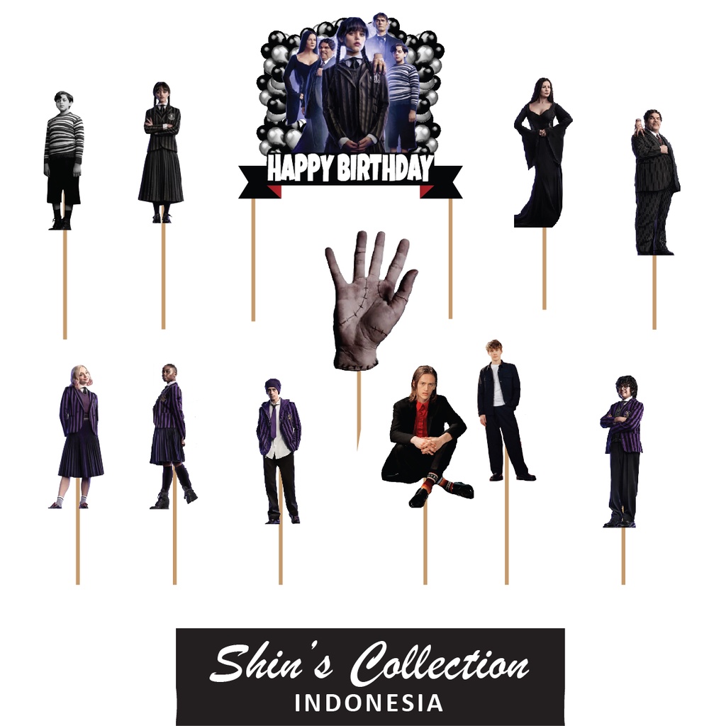 Jual Cake topper Wednesday Addams Serial set isi 12 pcs | Shopee Indonesia