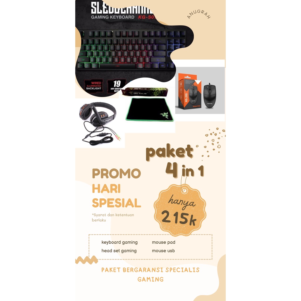 Jual paket gaming 4in1 Keyboard Mouse headset mousepad alas muse Gaming ...
