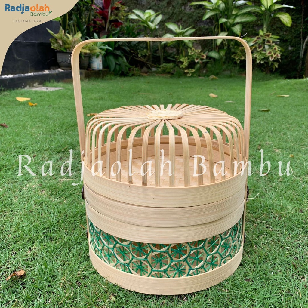 Jual Tenong anyaman bambu sangkar kombo laba bintang hijau 2 susun d25 ...