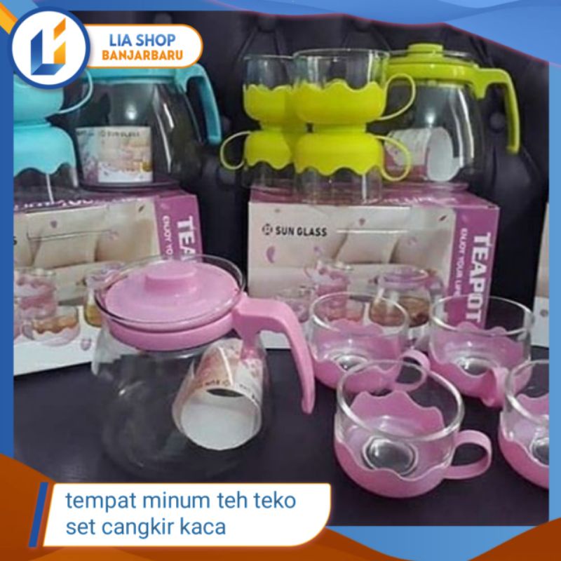 Jual teapot kaca set/teko dan gelas kaca 5in 1 | Shopee Indonesia
