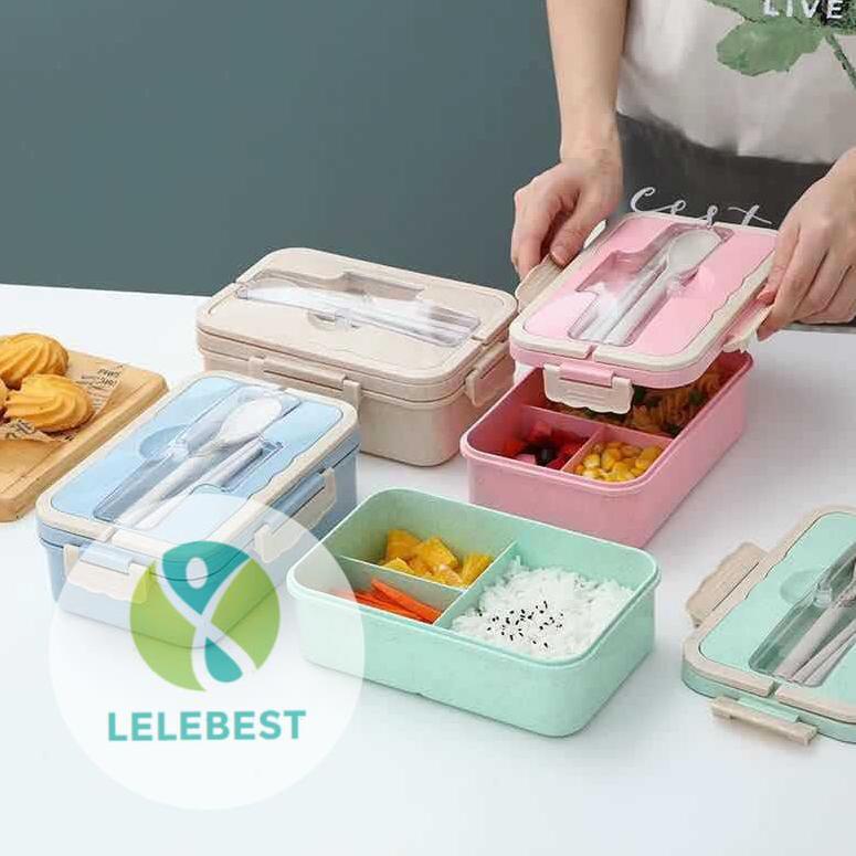Jual Serba Menarik Lunch Box Gagang Set Kotak Bekal Makan Jerami Gandum kotak makan Free Sendok ...
