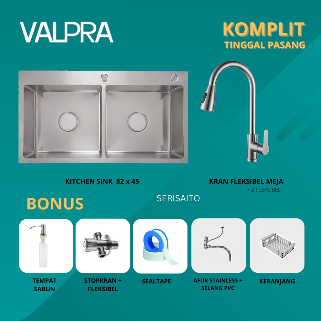 Jual Kitchen Sink Stainless Valpra 8245 + Keran + Afur + Tempat Sabun ...