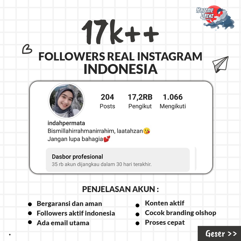 Jual JUAL AKUN 1G 15 RB FOLLOWERS LEBIH KONTEN CEWE / PEREMPUAN | Shopee Indonesia