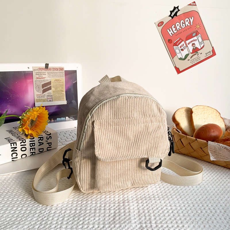 Jual NESSIE Backpack Mini Corduroy Tas Ransel Brown Black Kekinian OOTD ...