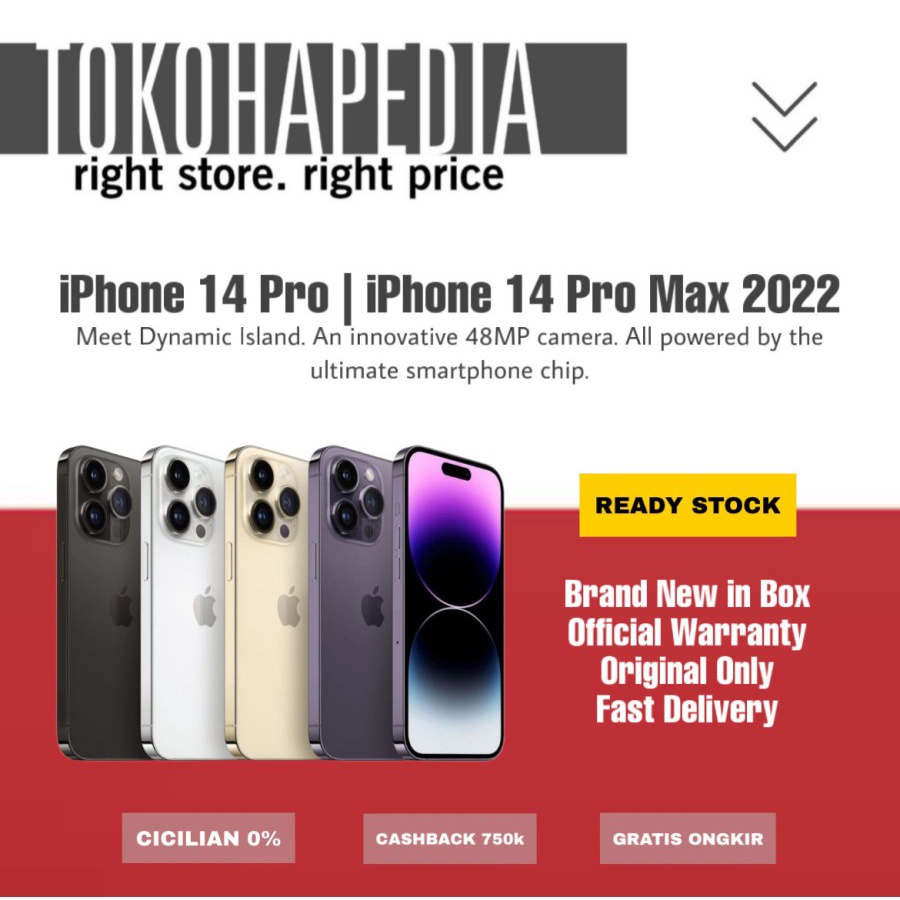 Jual Apple iPhone 14 Pro 128GB 256GB 512GB 1TB Space Black Deep Purple ...