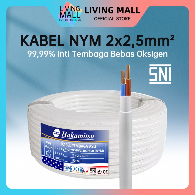 Jual Kabel Listrik NYM 2 x 2,5mm 50 Yard Full / Kabel Tembaga Murni PVC SNI / Mrek Hakamitsu ...