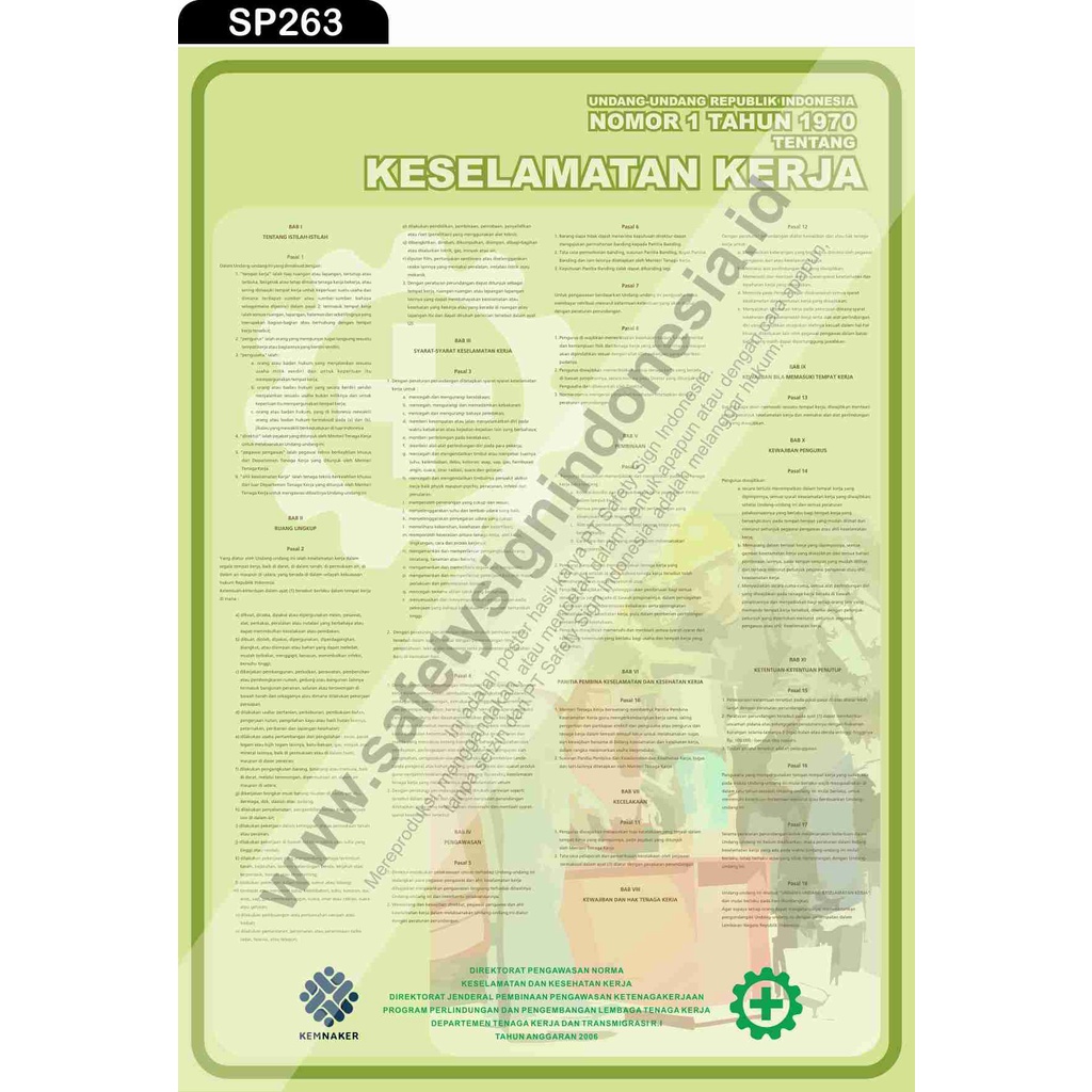 Jual SP263 Poster K3 Safety A2 - Undang-undang Republik Indonesia Nomor ...