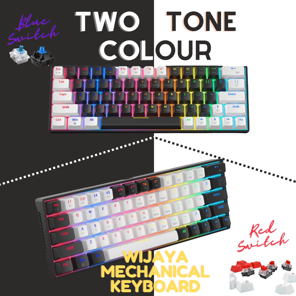 Jual Keyboard Gaming Mechanical 60% RGB Backlit Red Blue Switch WJ-0801 ...