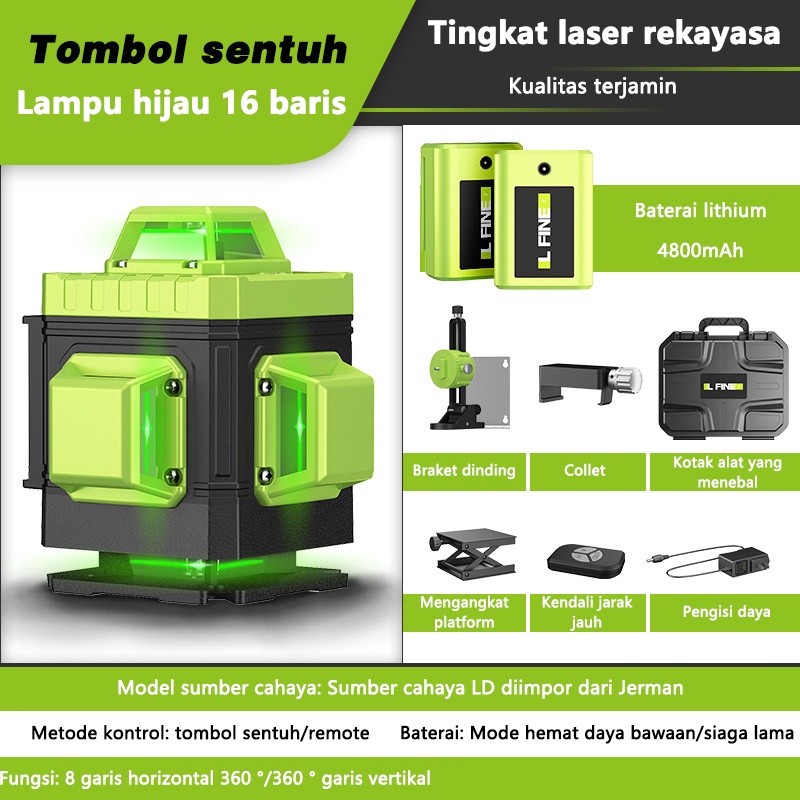 Jual Laser Level 16 Lines Line Set 4D Tingkat Laser Tingkat Mesin Self ...