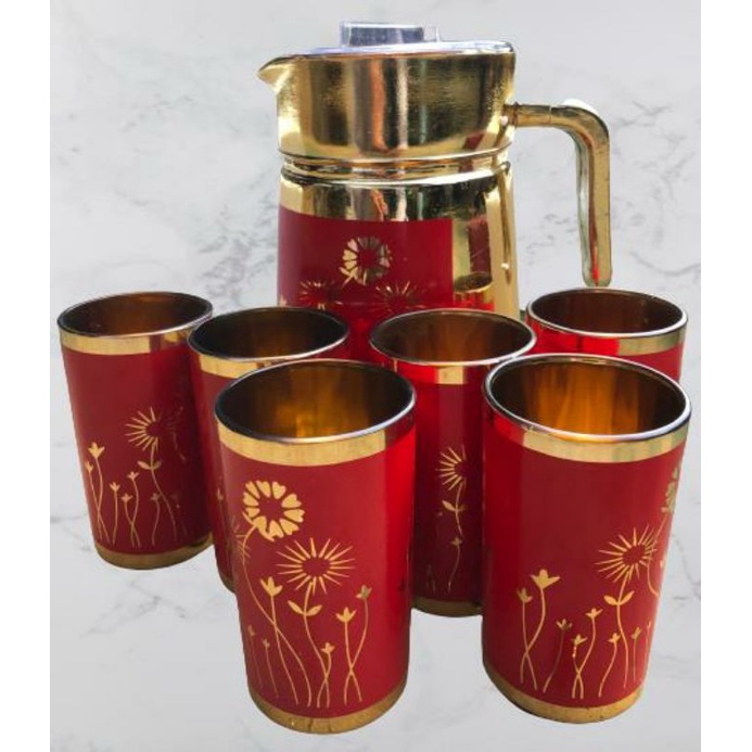 Jual Gelas set/gelas set sultan/gelas set emas gold/gelas set teko ...