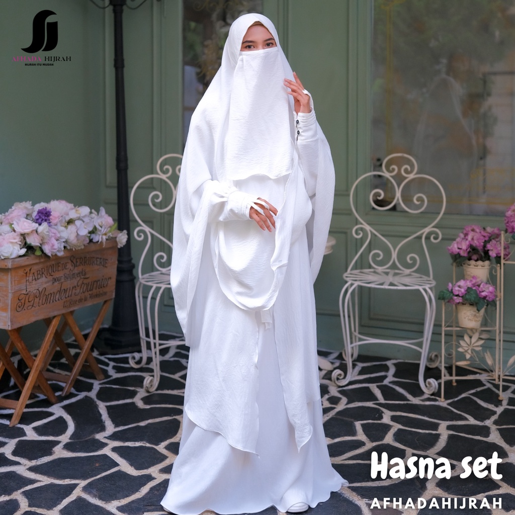Jual Afhadahijrah - Gamis jilbab cadar Hasna putih crinkle airflow baju set hijab instan free ...