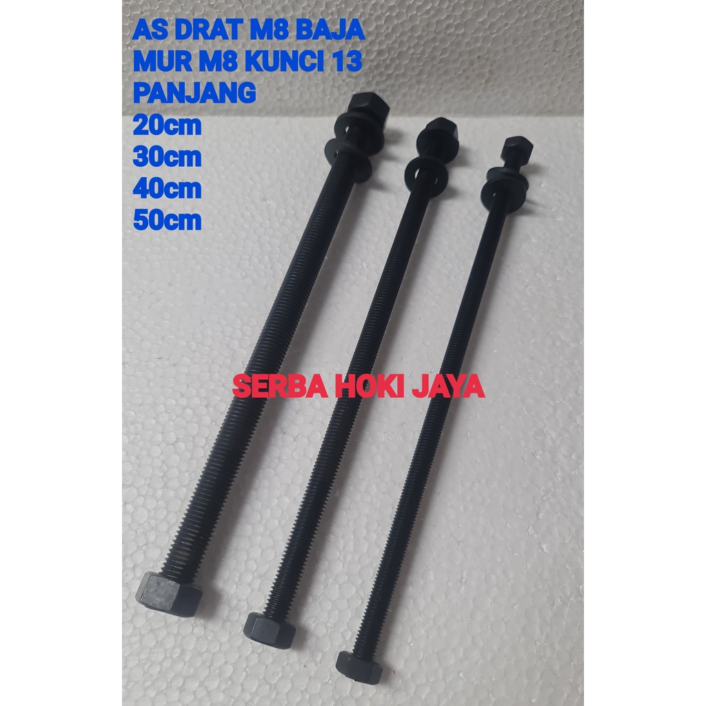 Jual AS DRAT BAJA 8.8 M8 x 20cm , 30cm , 40cm , 50cm + 2pcs MUR + 2pcs RING PLAT TERSEDIA ...