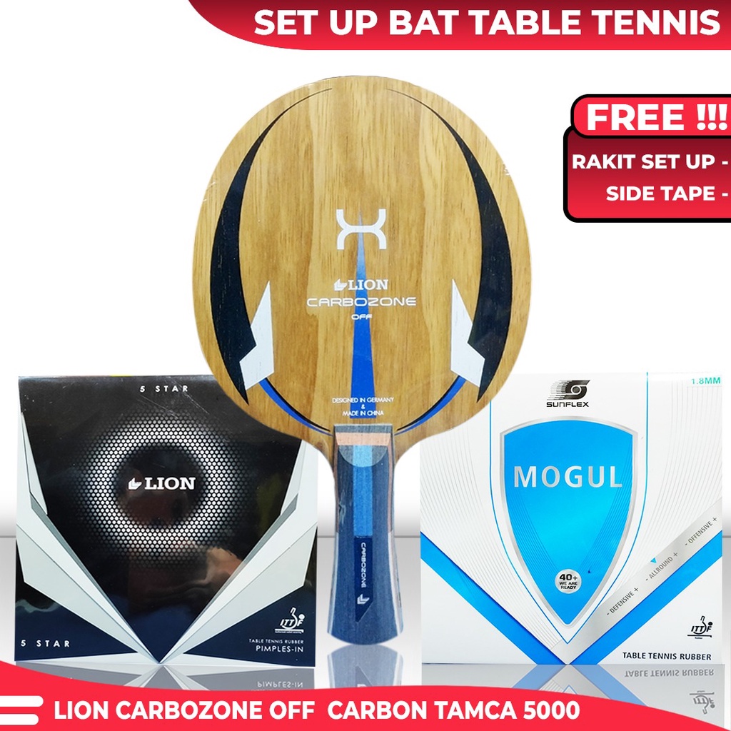 Jual Paket Bat Pingpong Rakitan Lion Carbozone OFF Lion 5 Star Mogul | Shopee Indonesia