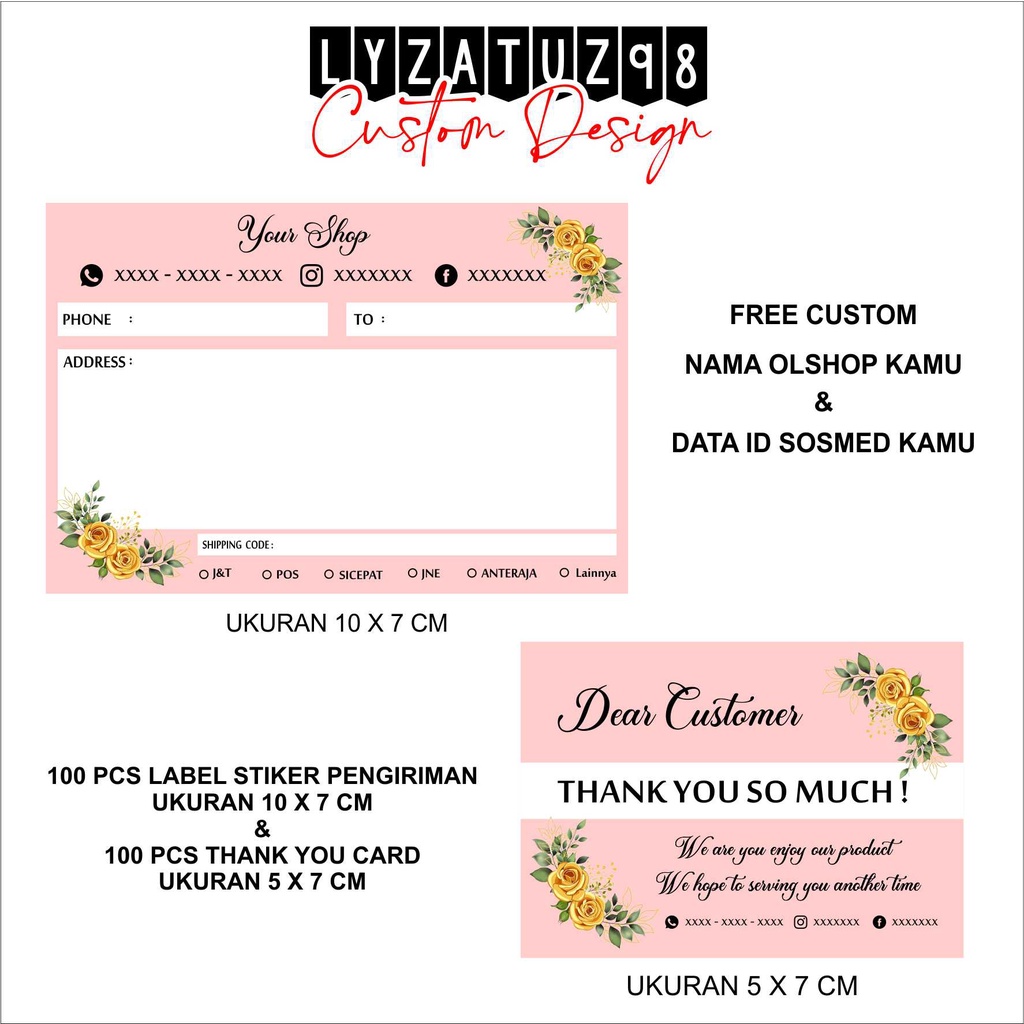 Jual 100pcs Label Stiker pengiriman + 100pcs thank you card kartu ...