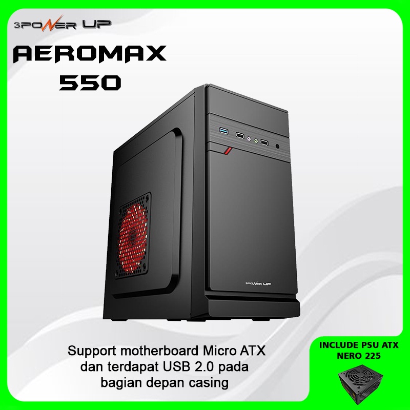 Jual Casing PC 3 Power Up AEROMAX AM-550 with PSU 500W m-ATX Case ...