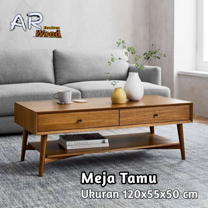 Jual Meja Tamu Retro Laci 2 Minimalis Kayu Jati | Shopee Indonesia