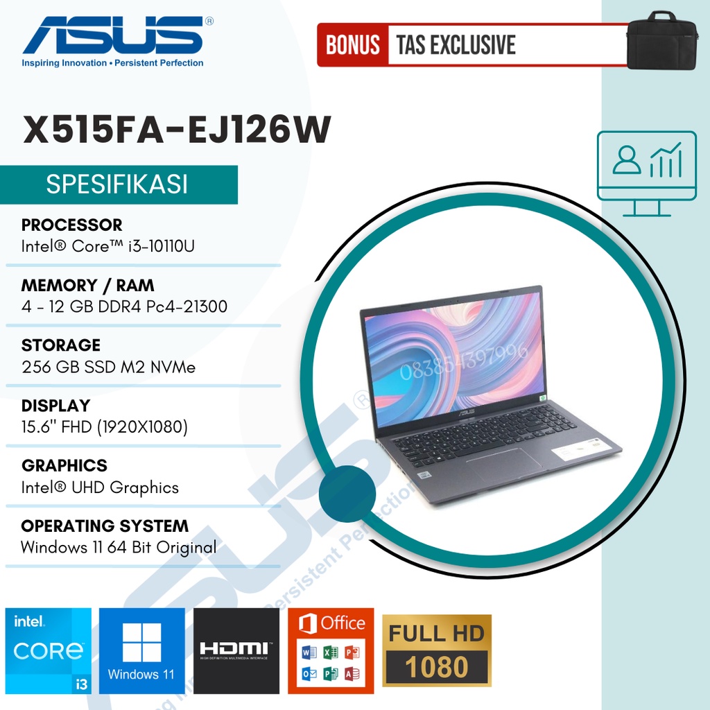 Jual ASUS VIVOBOOK X515FA INTEL CORE I3-10110U RAM 12GB SSD 256GB 15.6 ...