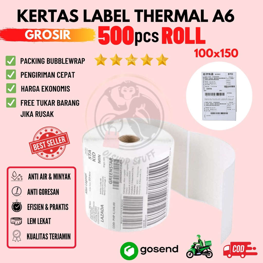 Jual Kertas Label Thermal 100x150 500 Roll Sticker Barcode Ukuran A6 ...