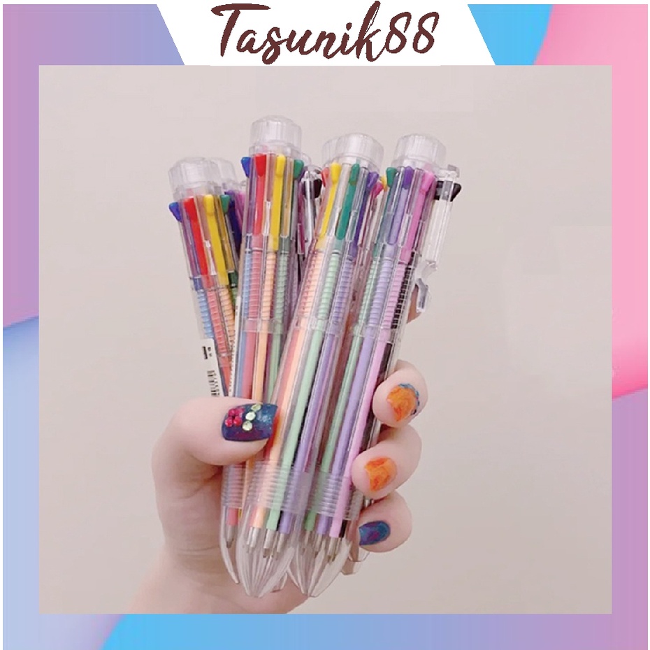 Jual ⭐TasUnik88⭐ Pulpen 6 Color in 1 Ballpoint Pen Office Pena 6 Warna ...