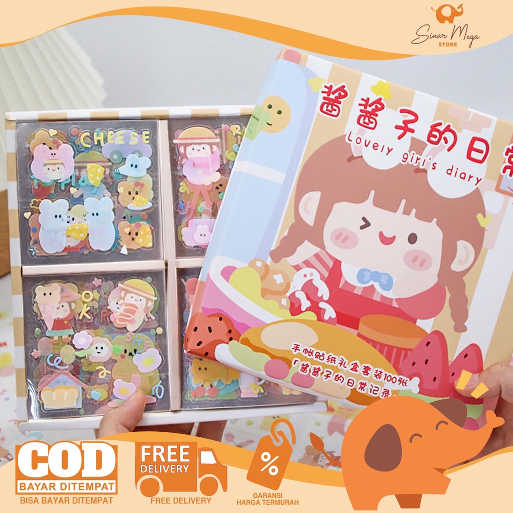 Jual 100 Lembar Sticker Set Motif Kartun Lovely Girls Diary Deco Stickers Collection Box Set ...