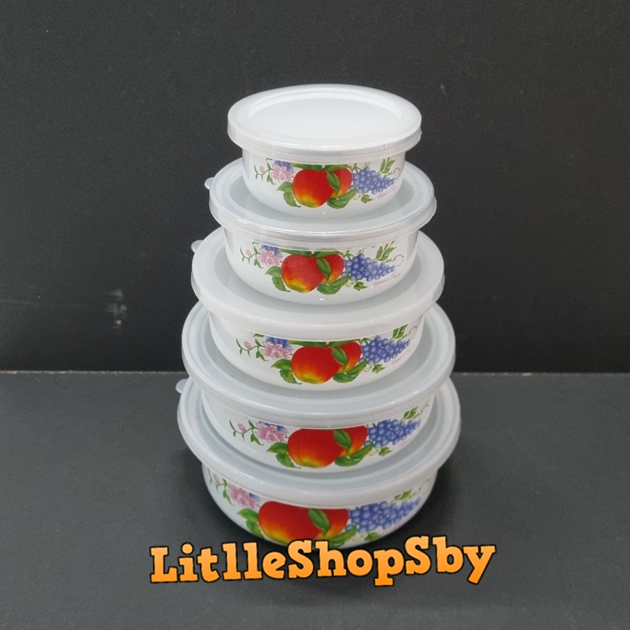 Jual Mangkok Mixing Bowl Enamel Susun 5 Motif Apel Anggur | Shopee ...