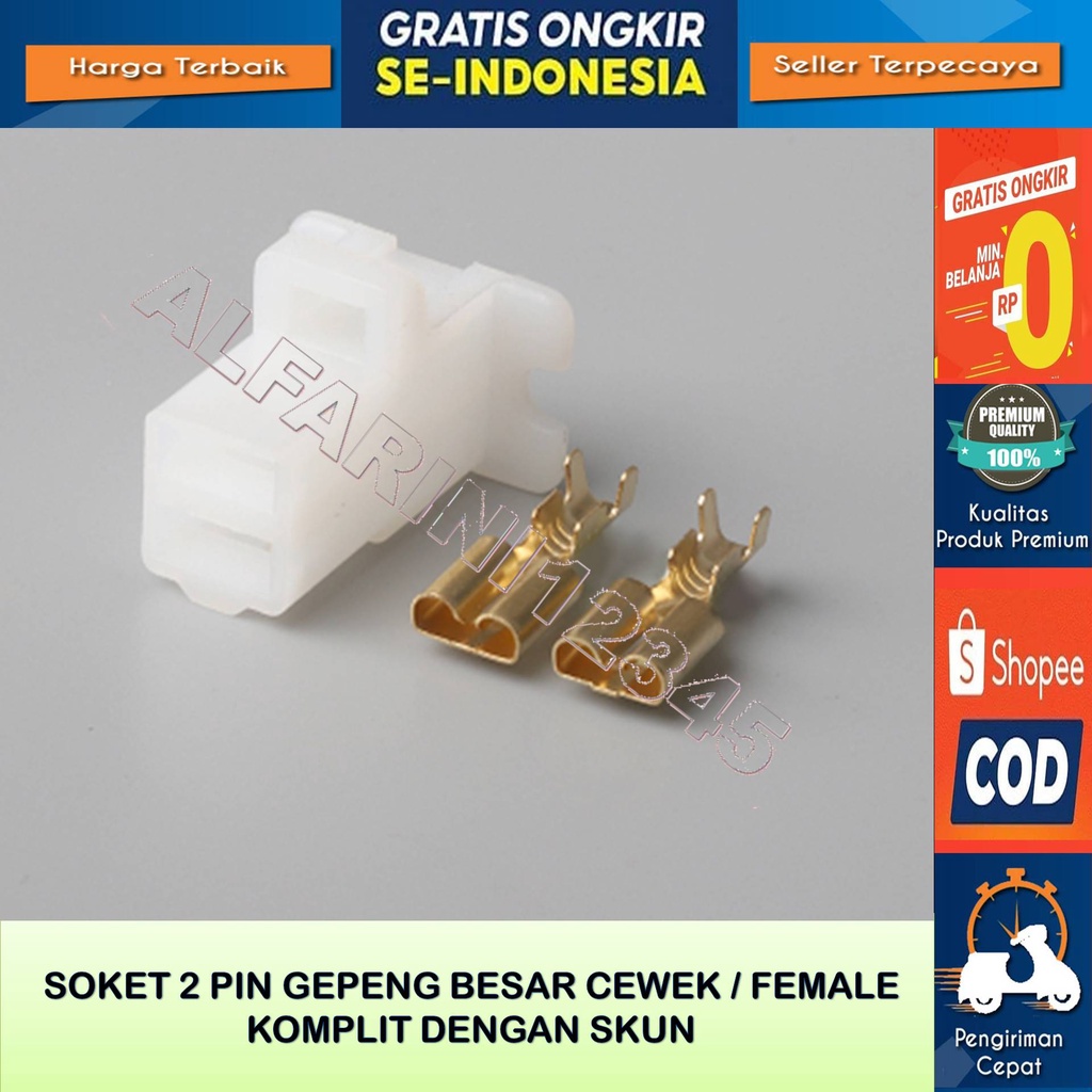 Jual Soket Kabel 2 Pin Besar Cewe Female Original Komplit Dengan Skun ...