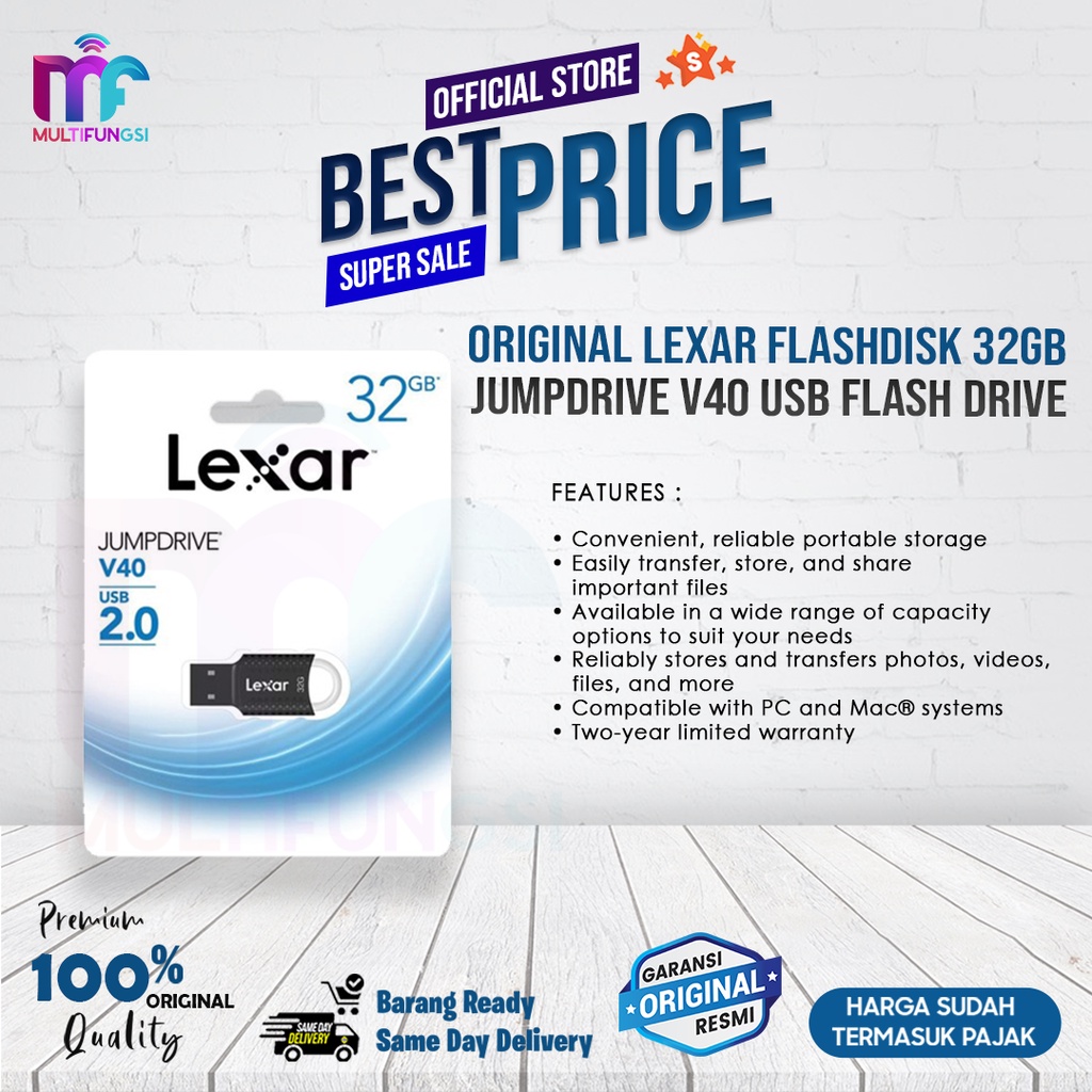 Jual ORIGINAL LEXAR FLASHDISK 32GB JumpDrive V40 USB Flash Drive | Shopee Indonesia