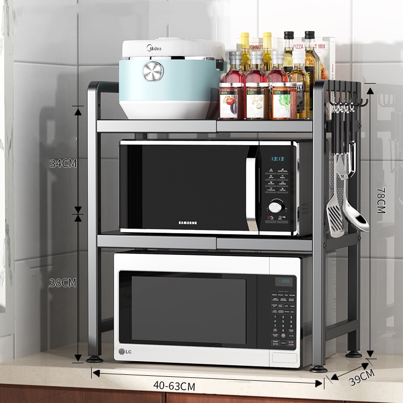 Jual Stainless Steel Microwave Oven Rack Adjustment Kitchen Rack ...