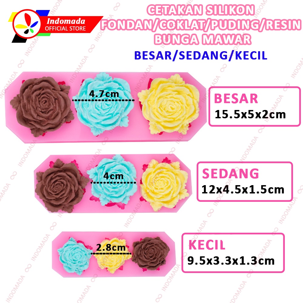 Jual Indomada Cetakan Fondant Silikon Bunga Mawar Besar 4.7 cm Sedang 4 ...