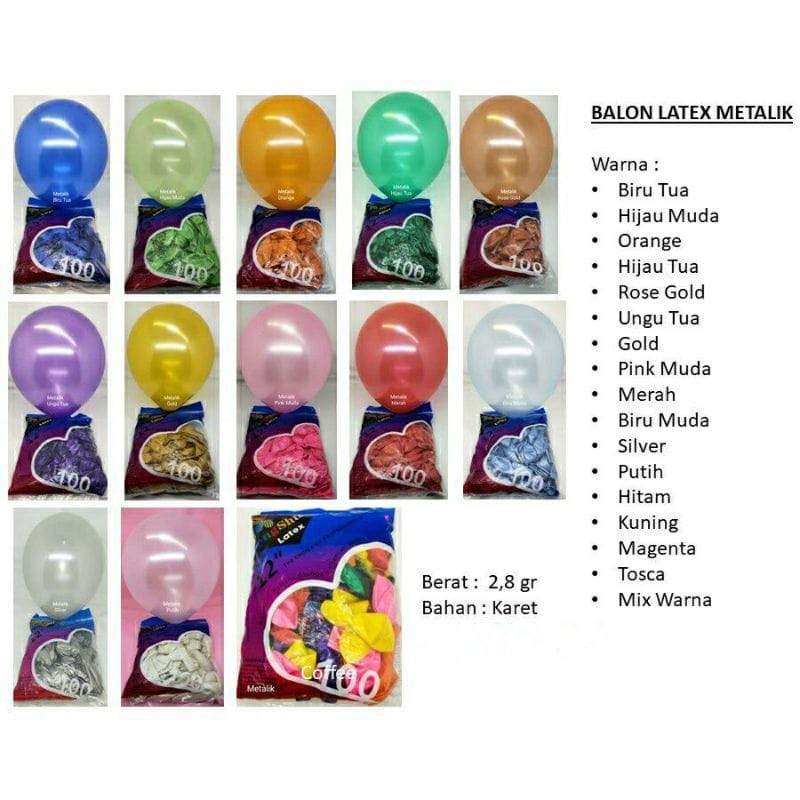 Jual Balon Karet Metalik / Balon Latex Metalik 12inch (1pack isi 100pcs ...