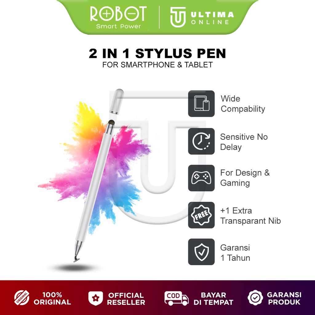 Jual ROBOT Stylus Pen Universal Android iPhone iPad 2in1 Lightweight ...
